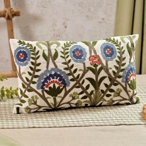 FLOURISH AND FOLIAGE 100% COTTON FOLK FLORAL EMBROIDERED RECTANGULAR ...
