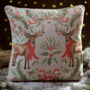 FROSTED FOREST STAG PRINTED CUSHION WITH ZIP