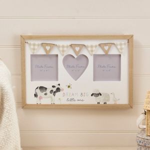 MINI FARM DREAM BIG LITTLE ONE WOOD TRIPLE PHOTO FRAME WITH BUNTING